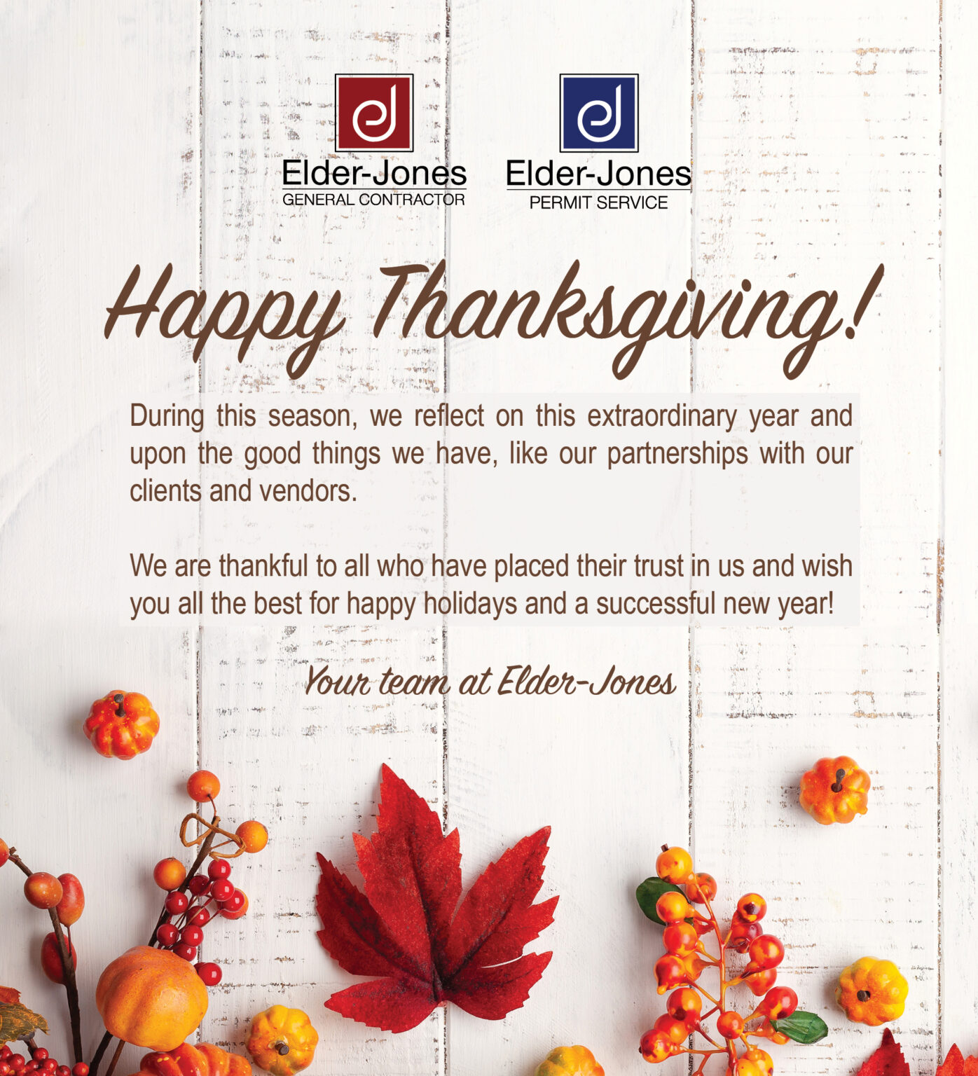 Happy Thanksgiving from Elder-Jones! - Elder-Jones | General Contractor ...
